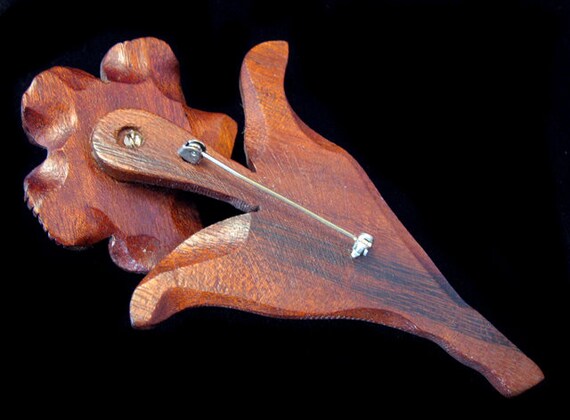Flower, Pin, Carved Wood, Arts & Crafts, 1940, 4 1/2" - Gem