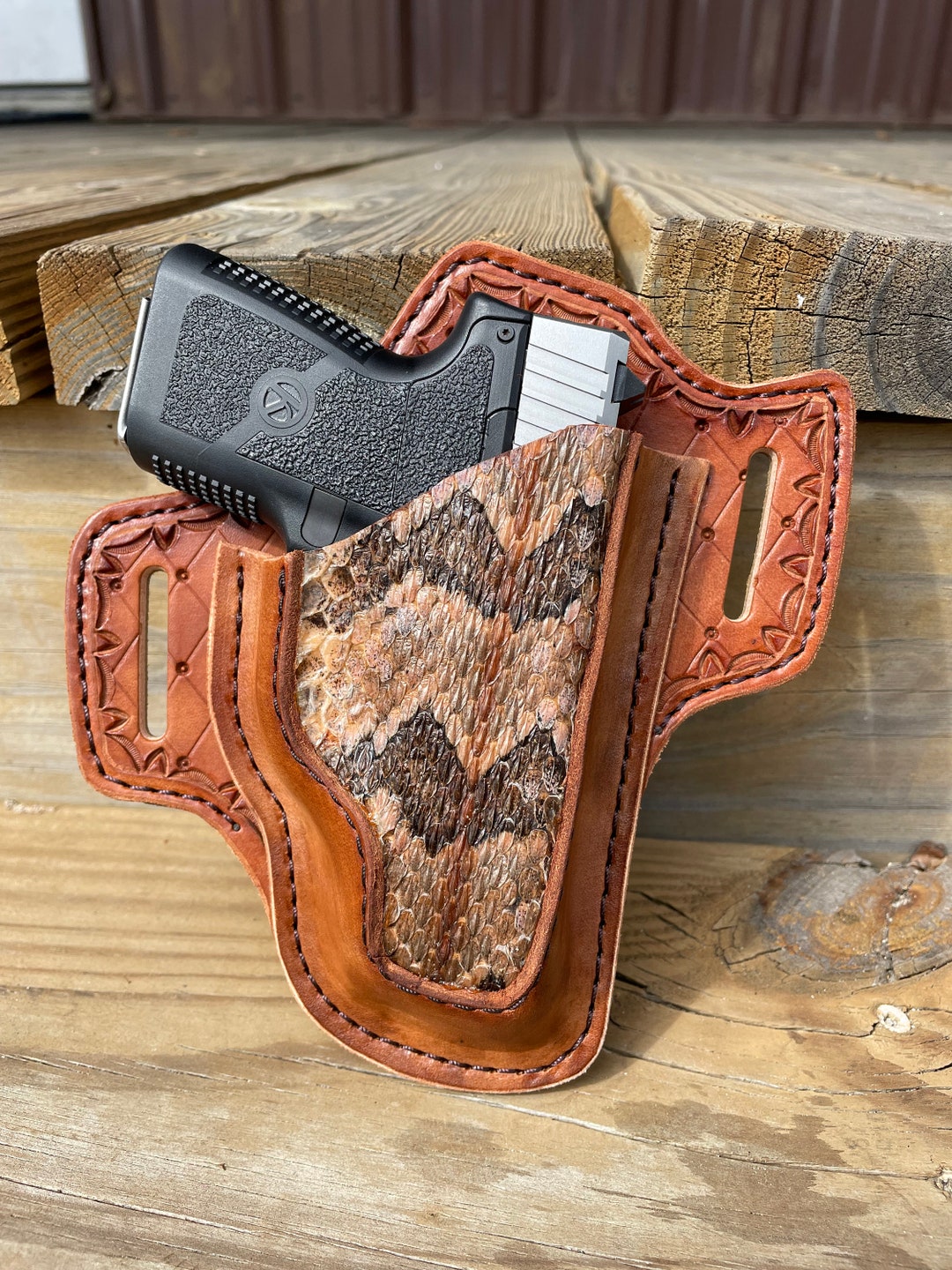 Custom Timber Rattle Snake Skin Holster Hand Tooled Suede Back ...