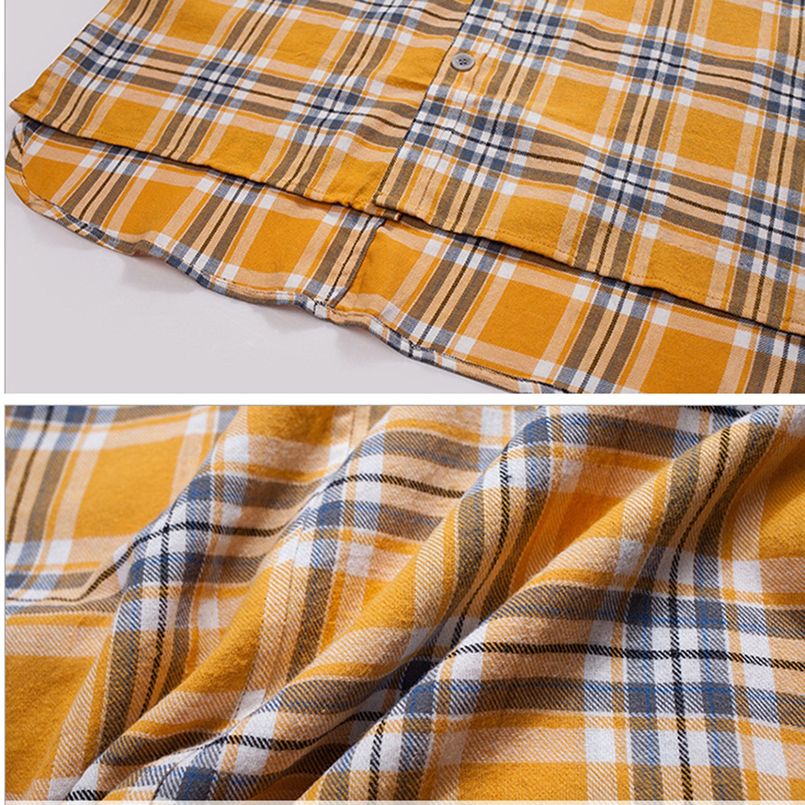 Mens Flannel Cotton Red Plaid Shirt Shaped Arc Hem Long Sleeve Autumn ...