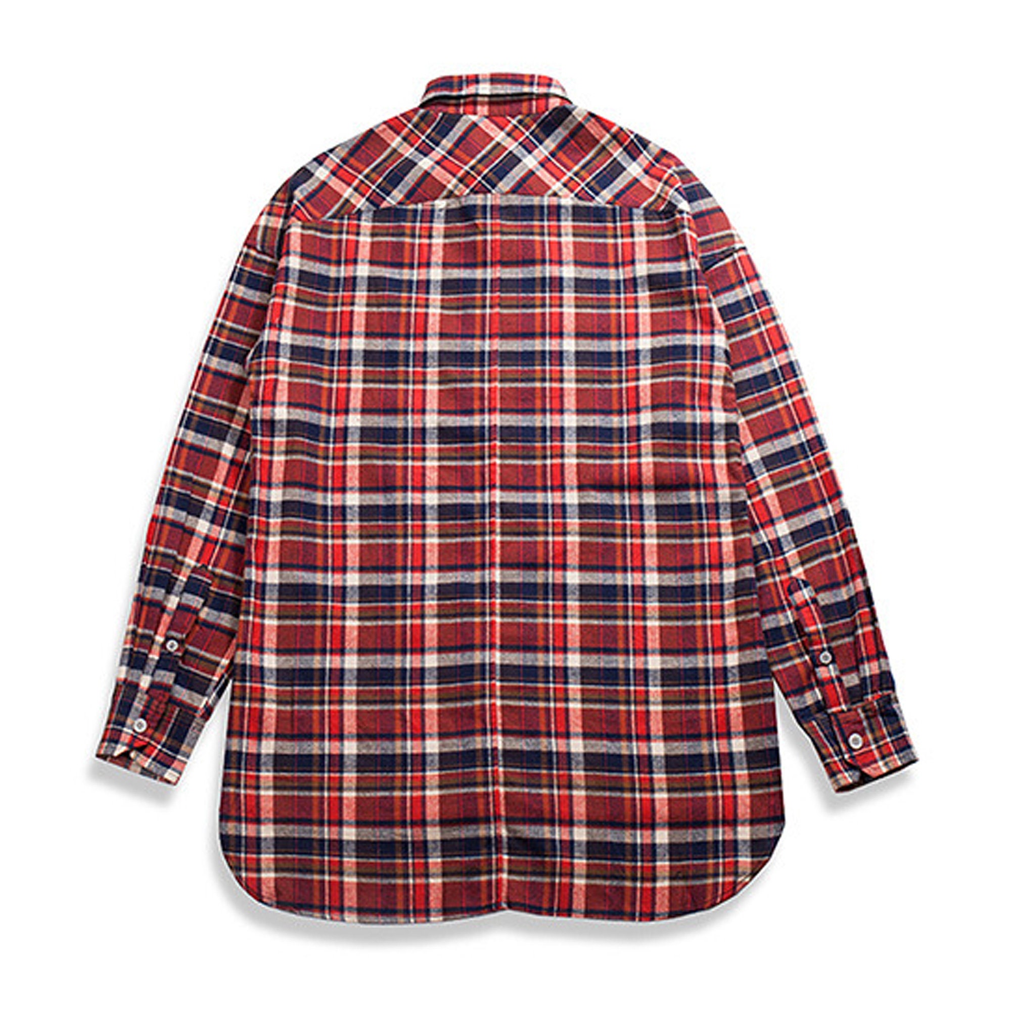Mens Flannel Cotton Red Plaid Shirt Shaped Arc Hem Long Sleeve Autumn ...