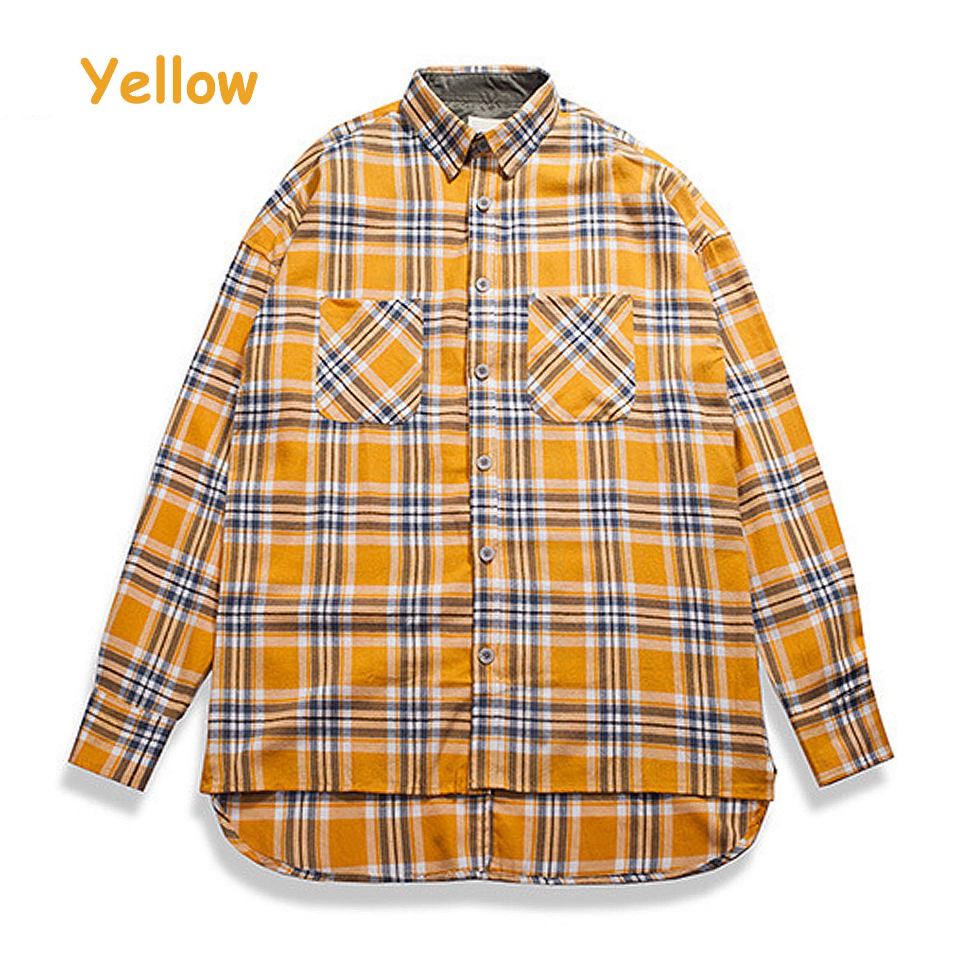 Mens Flannel Cotton Red Plaid Shirt Shaped Arc Hem Long Sleeve Autumn ...