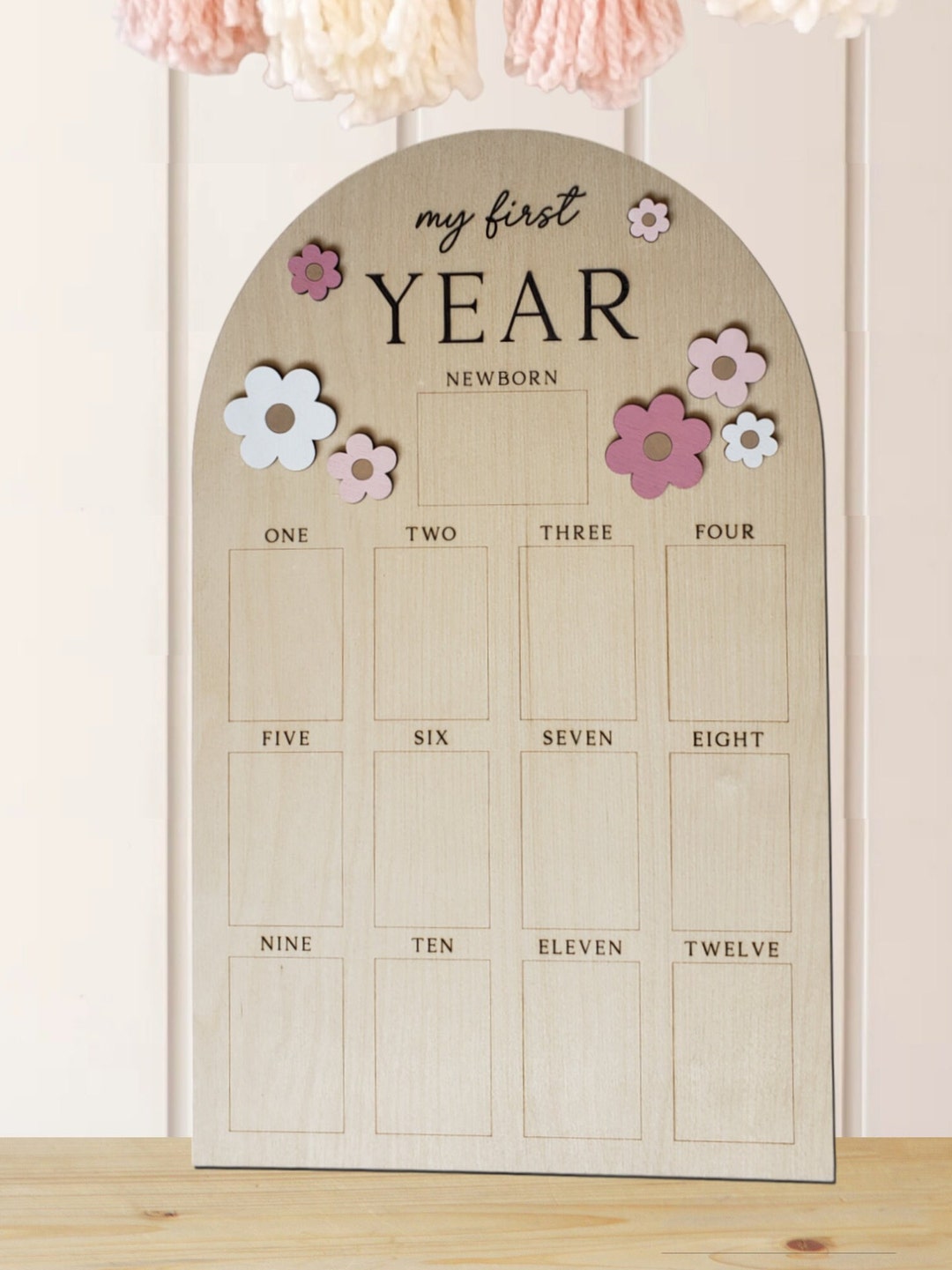 Floral First Birthday Photo Sign: Custom Name, 3D Wood - Etsy