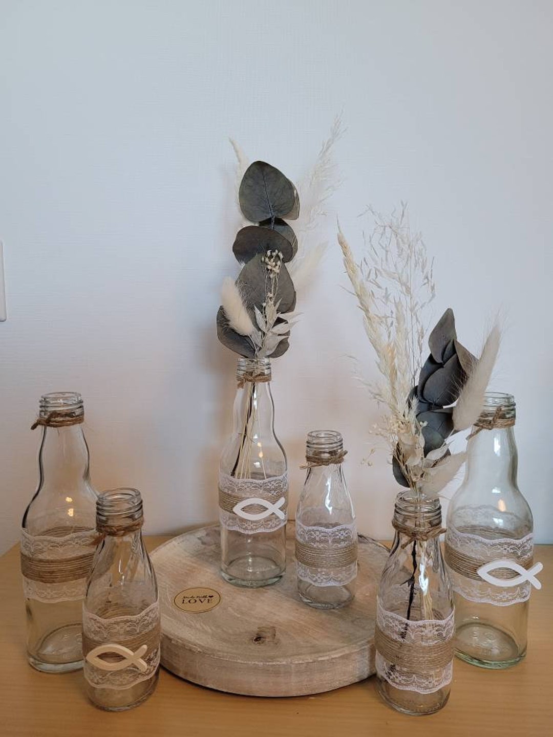 Deco Baptism, Communion Vintage Table Decoration, Vases of Dried ...