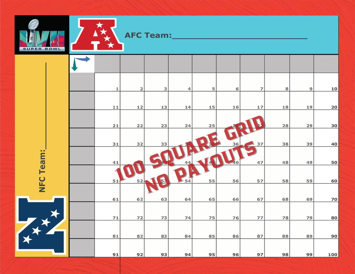 Printable Super Bowl Squares Game Superbowl Squares - Etsy