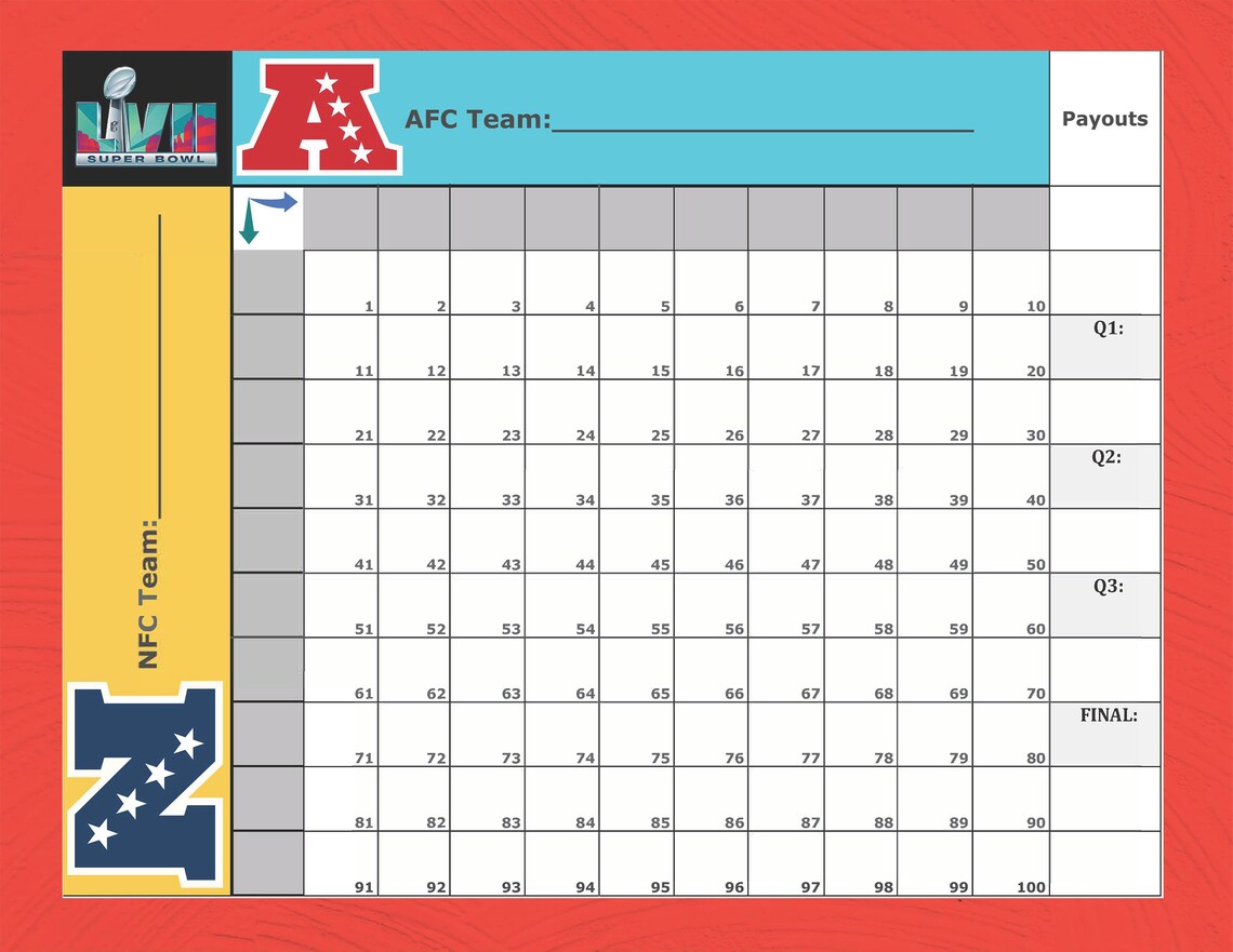 Printable Super Bowl Squares Game Superbowl Squares - Etsy