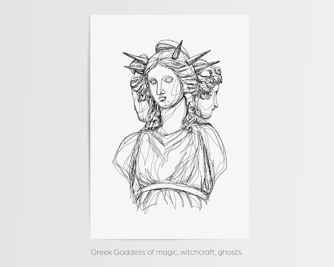 Hekate Greek Goddess Print | Printed and Shipped Line Work Illustration ...
