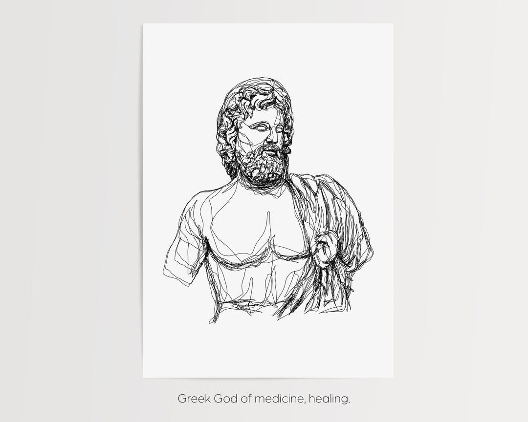 Asclepius Greek God Print | Printed and Shipped Line Work Illustration ...