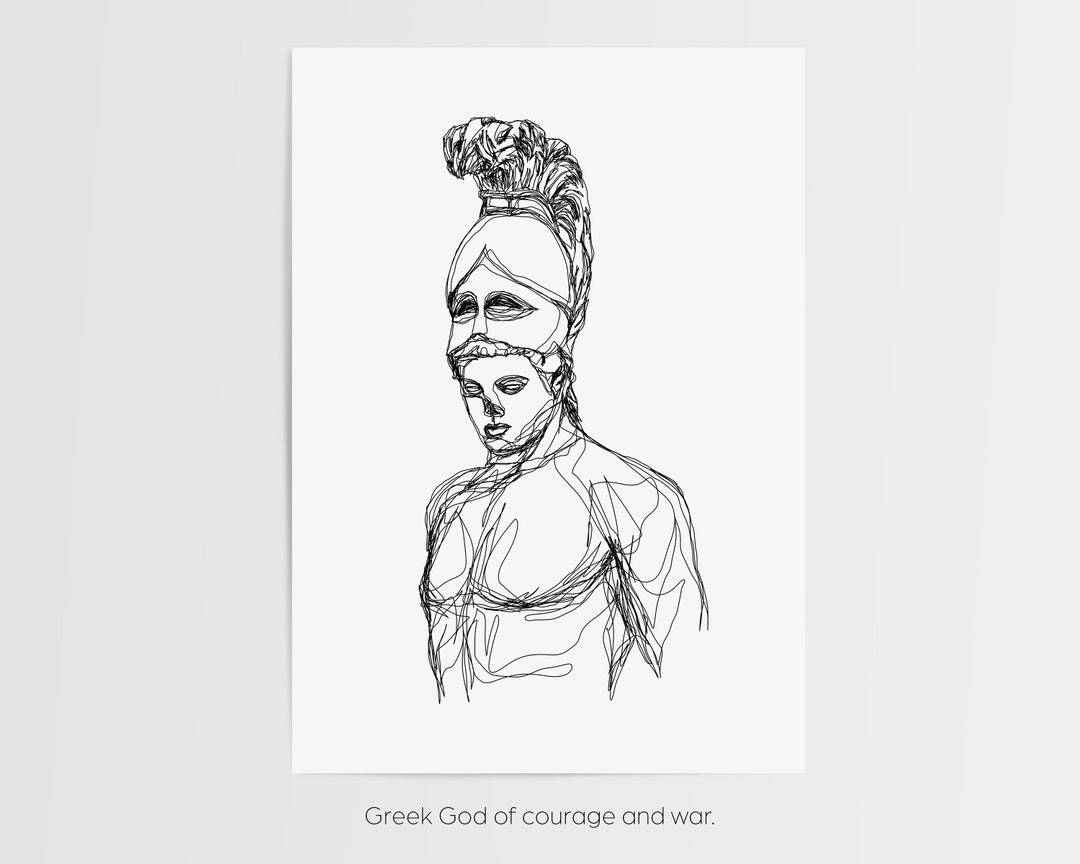 Ares Greek God Print | Printed and Shipped Line Work Illustration ...
