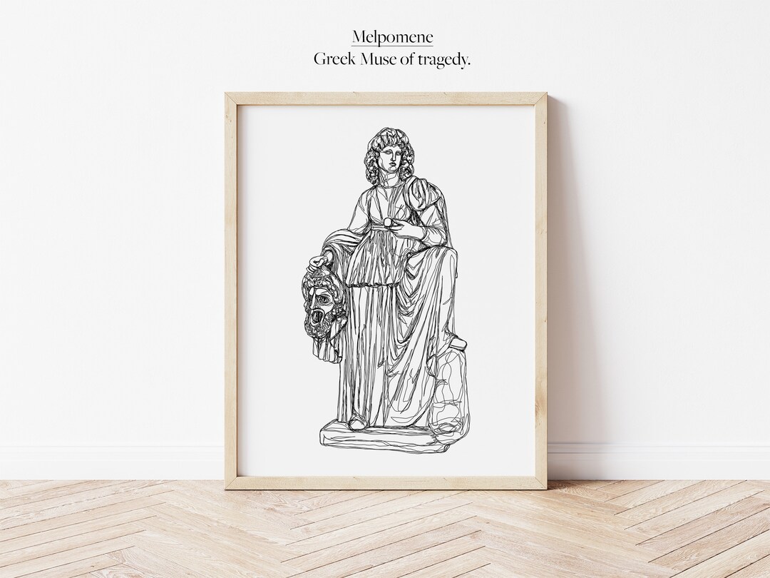 Melpomene Greek Muse of Tragedy Line Work Illustration | Digital ...
