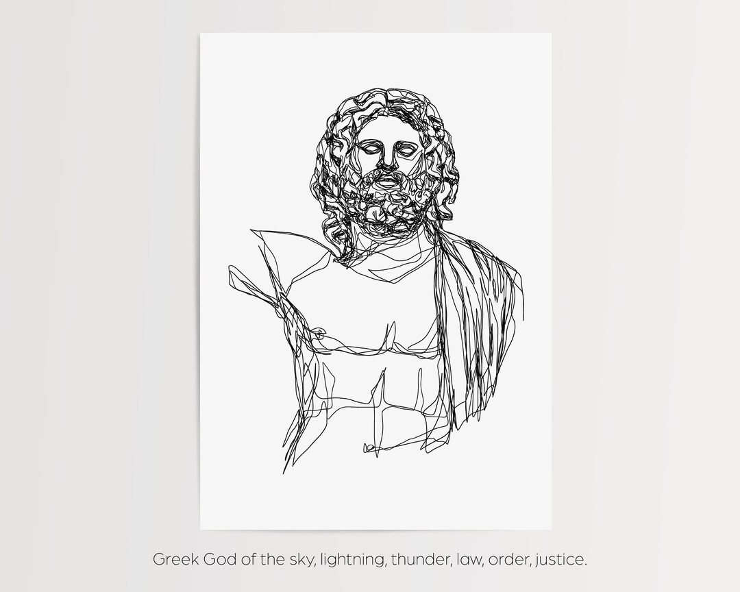 Zeus Greek God Print | Printed and Shipped Line Work Illustration ...