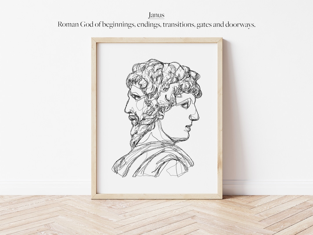 Janus Roman God Line Work Illustration | Digital Artwork Print ...