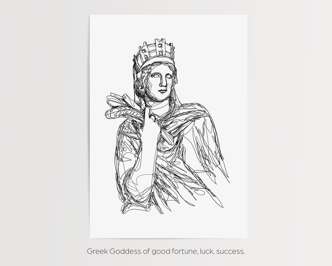Tyche Greek Goddess Print | Printed and Shipped Line Work Illustration ...
