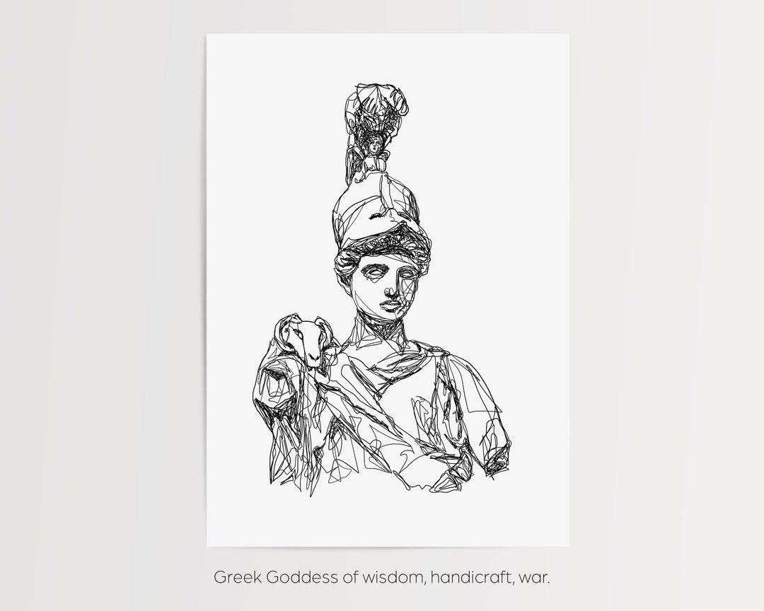 Athena Greek Goddess Print | Printed and Shipped Line Work Illustration ...