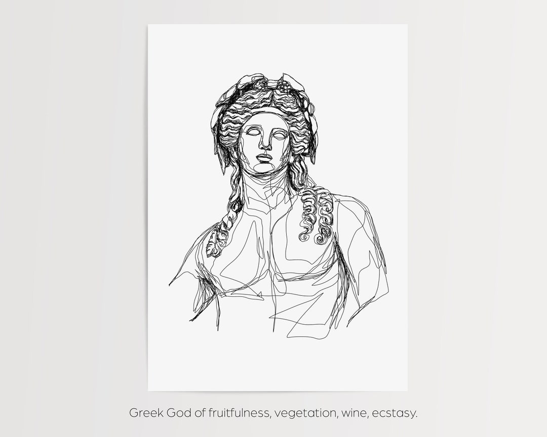 Dionysus Greek God Print | Printed and Shipped Line Work Illustration ...