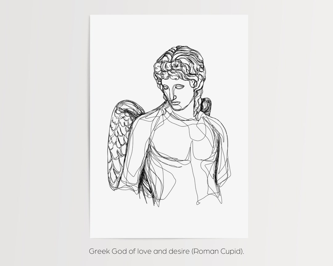 Eros Greek God Print | Printed and Shipped Line Work Illustration ...