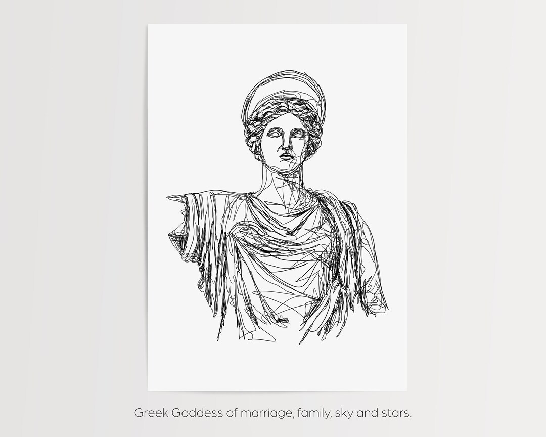 Hera Greek Goddess Print | Printed and Shipped Line Work Illustration ...