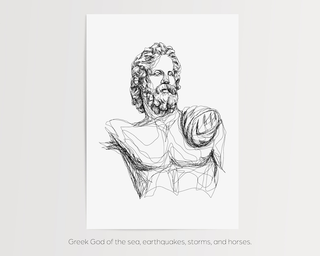 Poseidon Greek God Print | Printed and Shipped Line Work Illustration ...