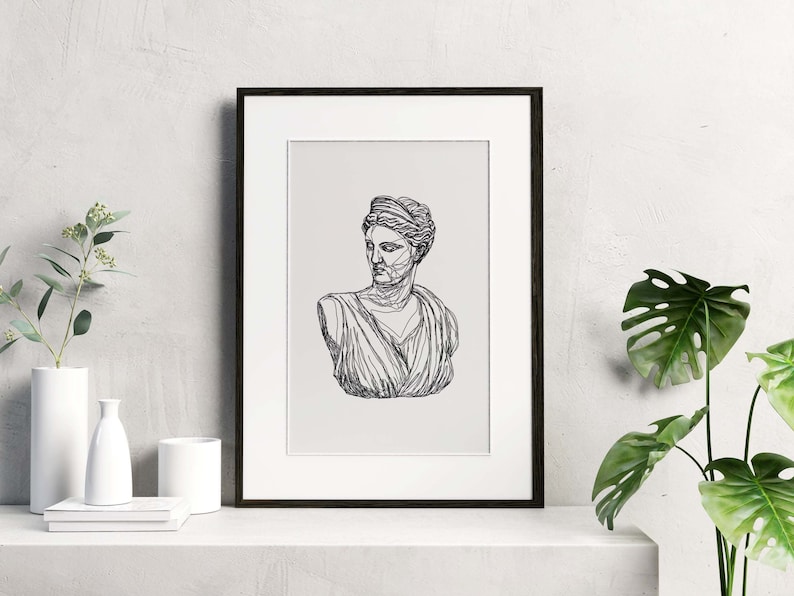 Artemis Greek Goddess Line Work Illustration Digital Artwork - Etsy