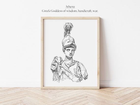 Athena Greek Goddess Line Work Illustration Digital Artwork | Etsy