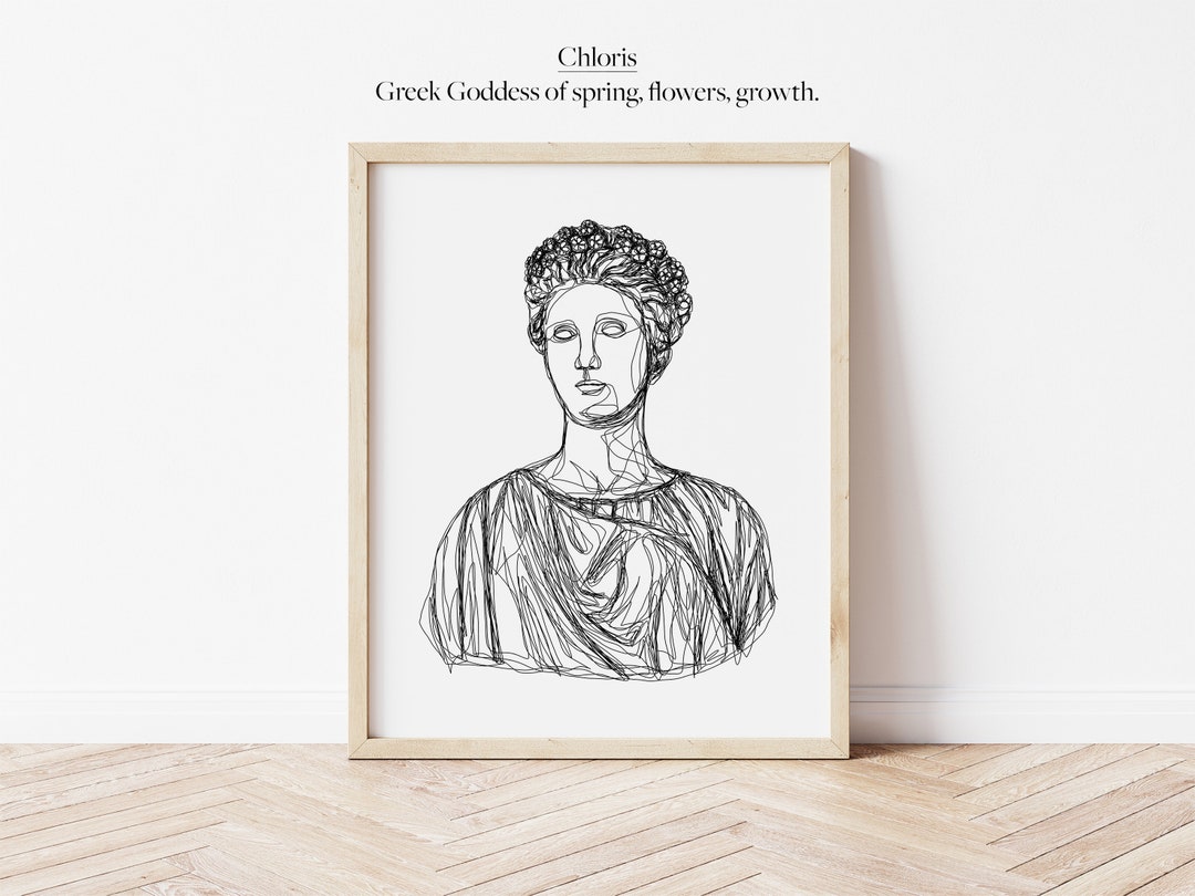Chloris Flora Greek Goddess Line Work Illustration | Digital Artwork ...