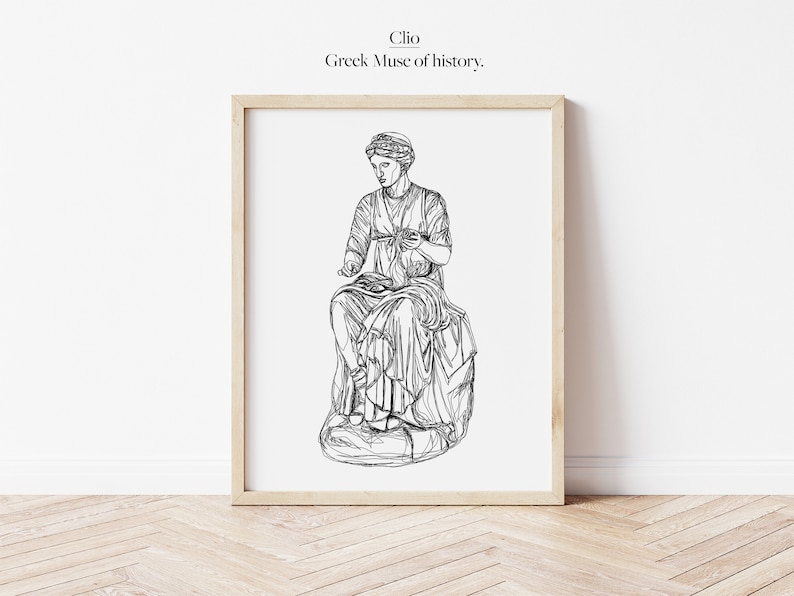 Clio Greek Muse of History Line Work Illustration | Digital Artwork ...