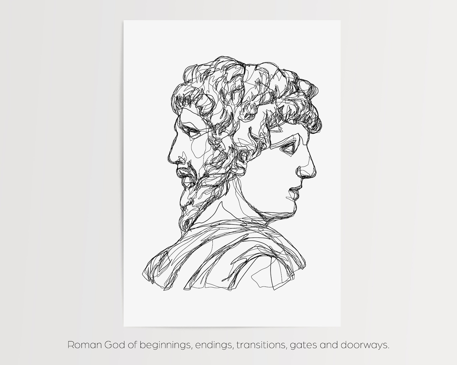 Janus Roman God Print | Printed and Shipped Line Work Illustration ...