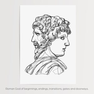 Janus Roman God Print | Printed and Shipped Line Work Illustration ...