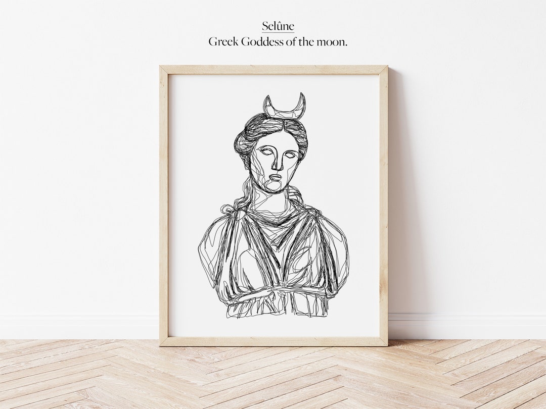 Selûne Greek Goddess Line Work Illustration | Digital Artwork ...