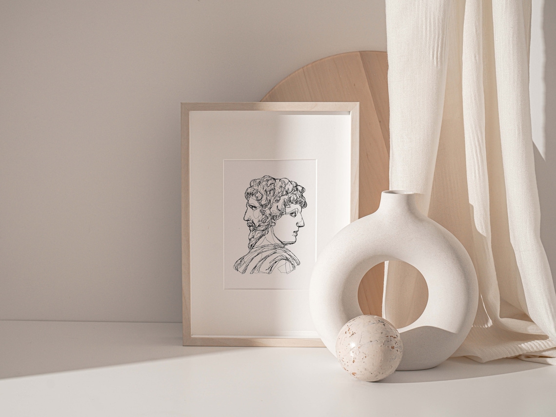 Janus Roman God Line Work Illustration | Digital Artwork Print ...