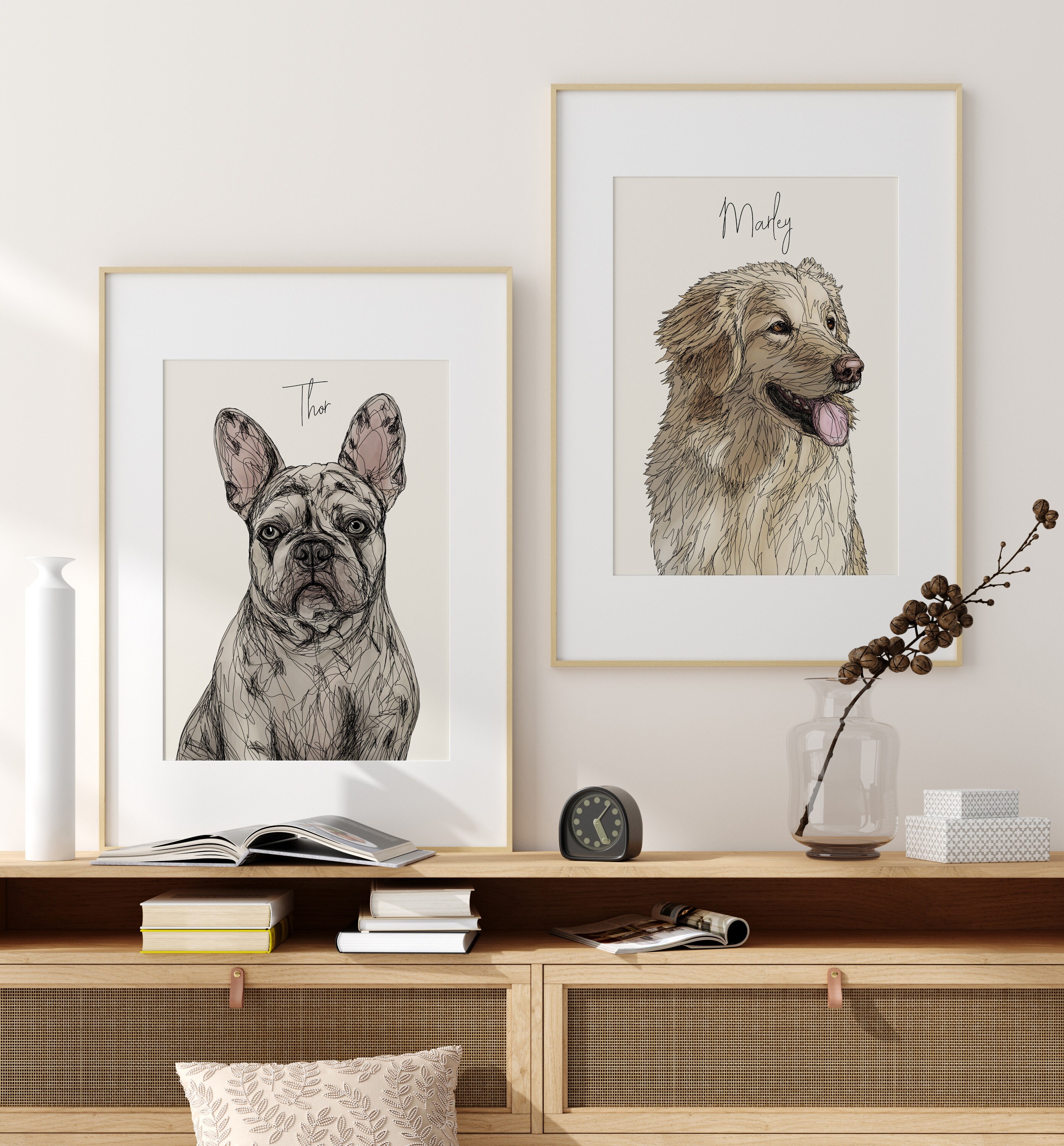 Custom Dog Portrait | Line Art Pet Commission Print | Minimalistic ...