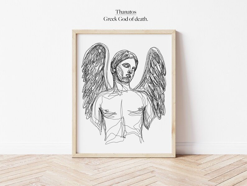 Thanatos Greek God of Death Line Work Illustration | Digital Artwork ...