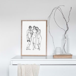 The Three Graces Line Work Illustration | Digital Artwork ...