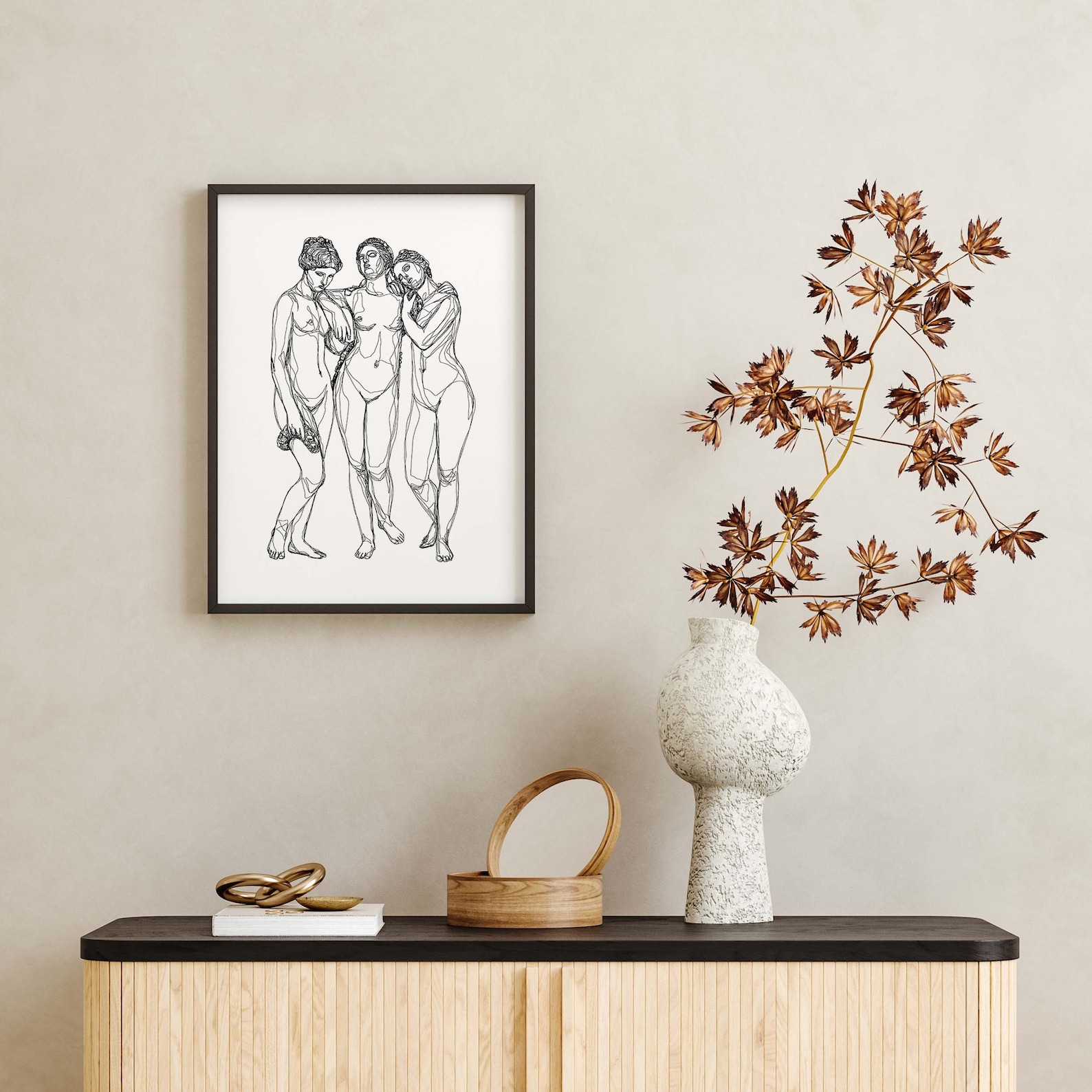 The Three Graces Line Work Illustration Digital Artwork Minimalistic ...