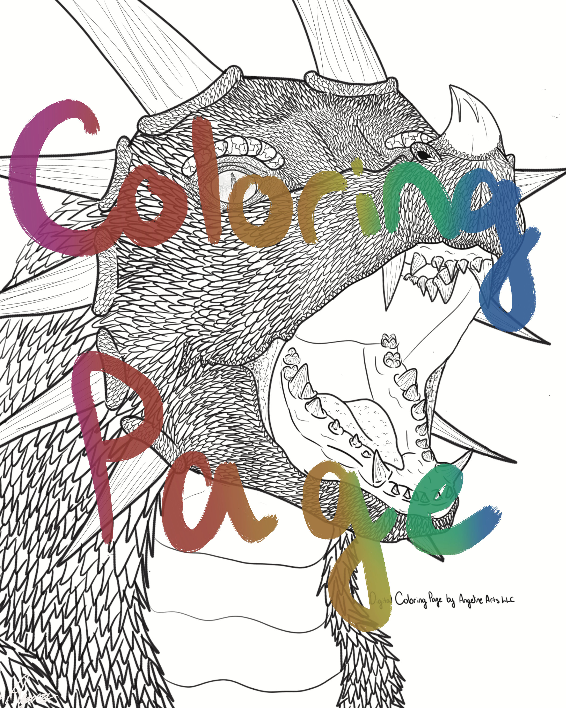 Fantasy Dragon Digital Coloring Sheet - Etsy