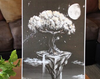 Beautiful Art Print Blue Tree on Cliff artwork From - Etsy