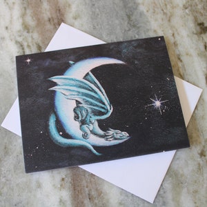Moon Dragon Stationery Card, Sleepy Dragon Note Cards, Crescent Lunar ...
