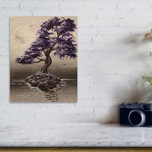 Purple Tree Art Print, Nature Art Decor, Landscape With Full Moon From ...