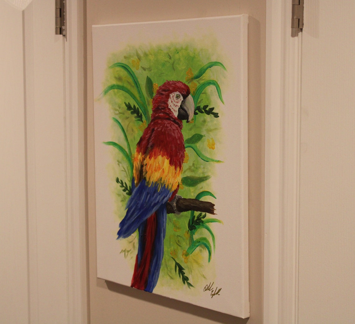 Red Parrot Original Macaw Painting Tropical Bird Art Scarlet - Etsy