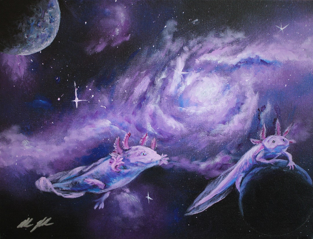 Axolotl Art Print, Psychedelic Space Ocean Art, Galaxy Wall Decor, Cute ...