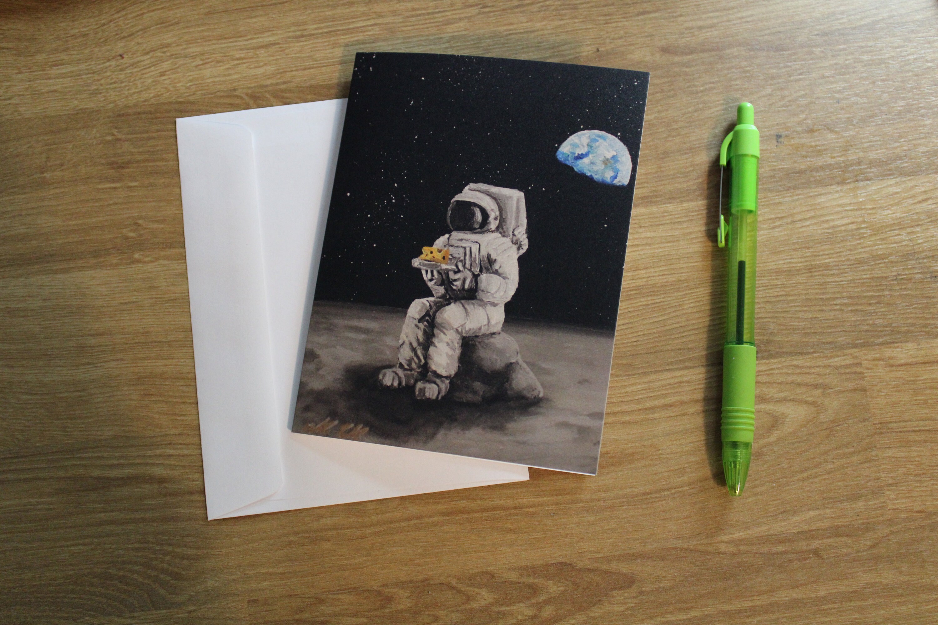 Space Astronaut Stationery Card Moon Cheese Note Cards Funny - Etsy