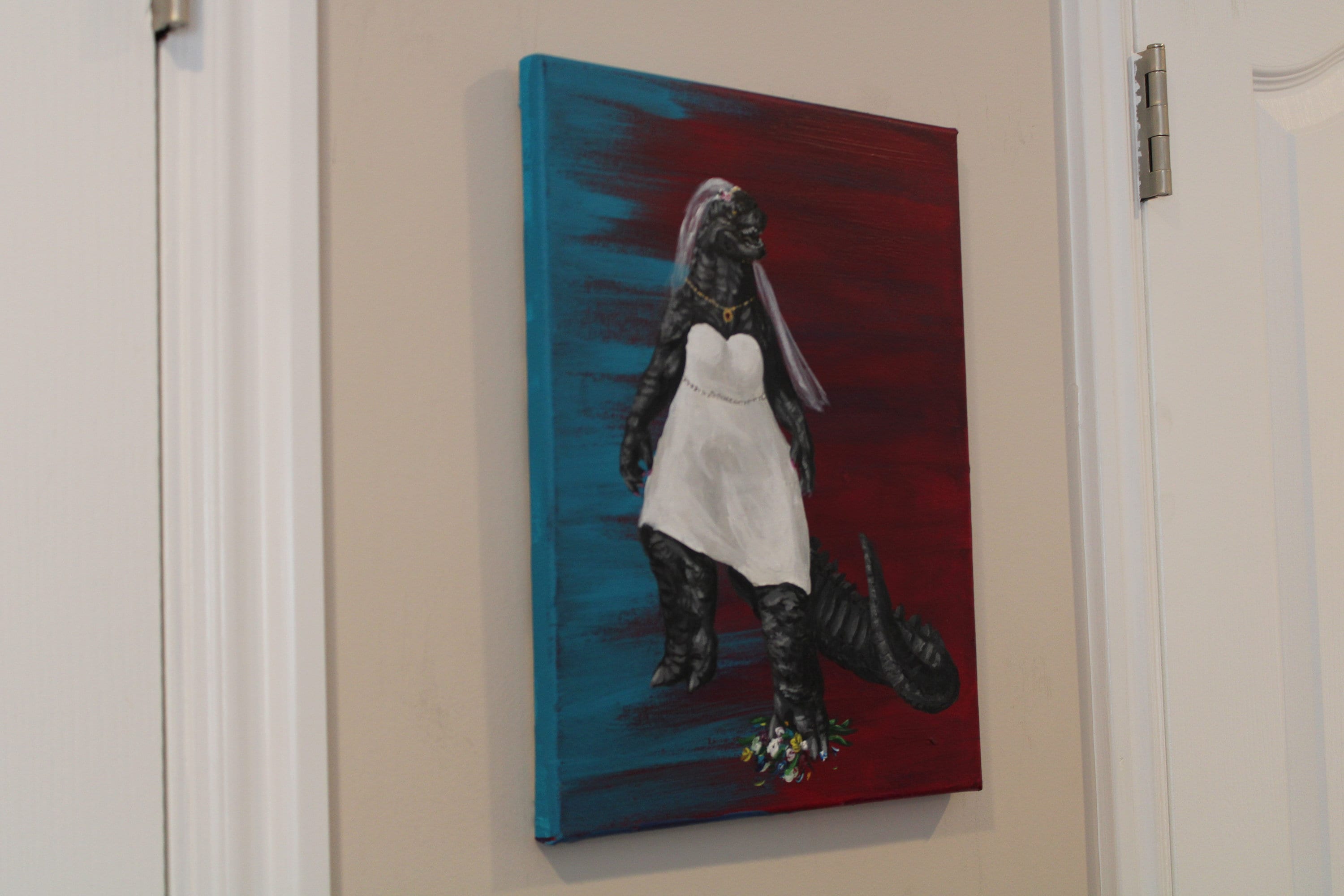 Bridezilla Original Painting Funny Bridal Wall Art Gag Gift Godzilla in ...