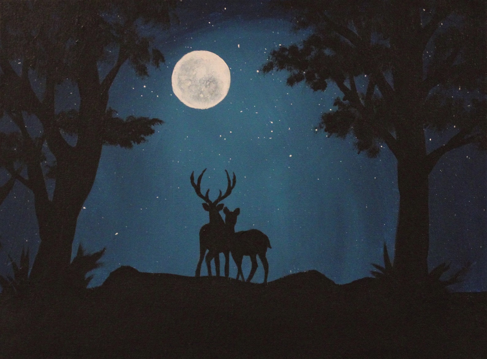 Deer Silhouette Art Print, Moon Wall Art, Silhouette Art, Couples ...