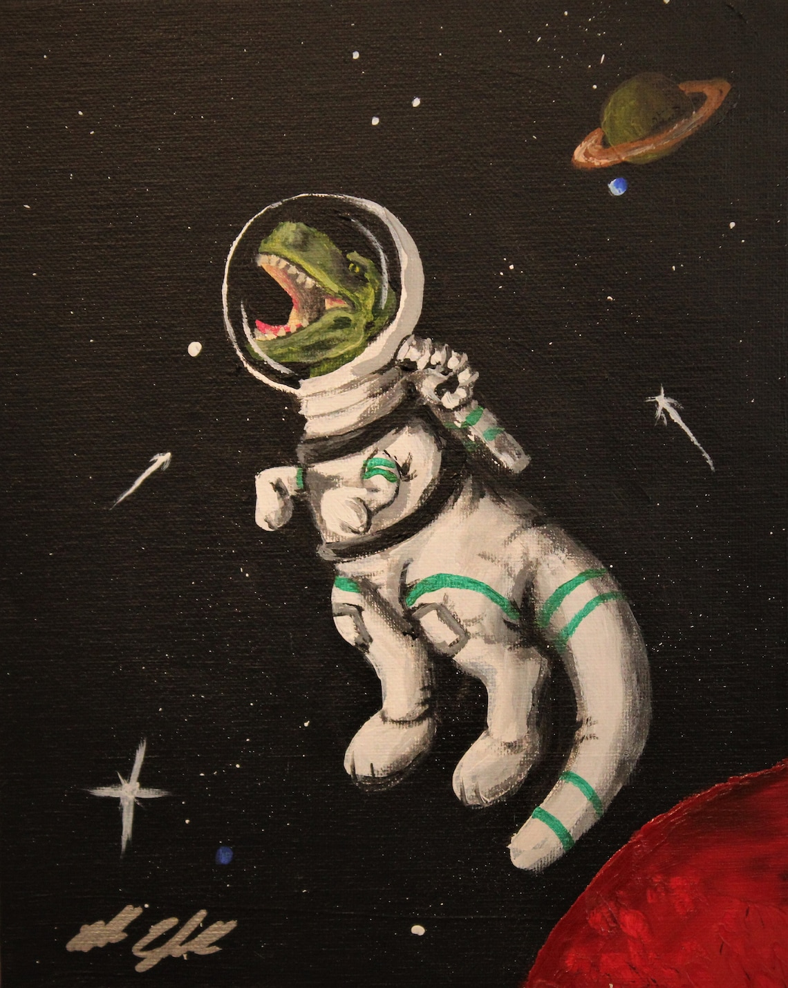 T-rex in Space Dinosaur Astronaut Art Print Funny Cosmic - Etsy