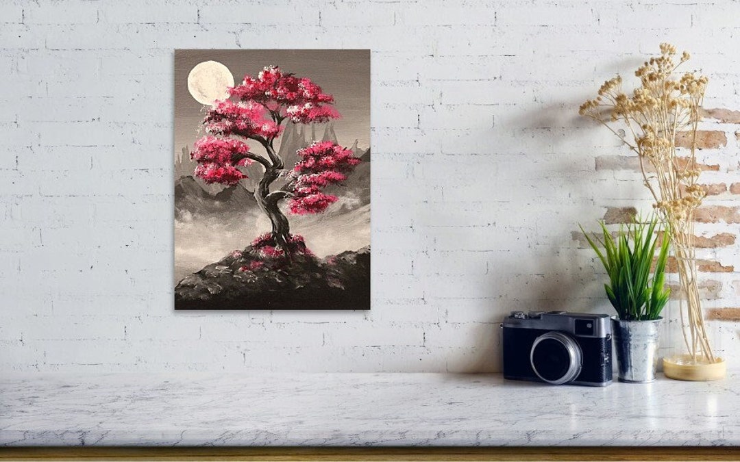 Pink Tree Art Print, Magenta Tree Nature Art Decor, Floral Monochrome ...