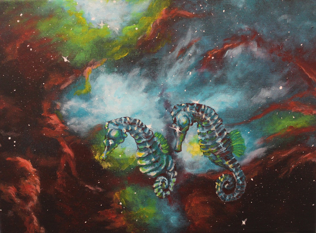 Sea Horse Art Print, Psychedelic Space Ocean Art, Galaxy Wall Decor ...