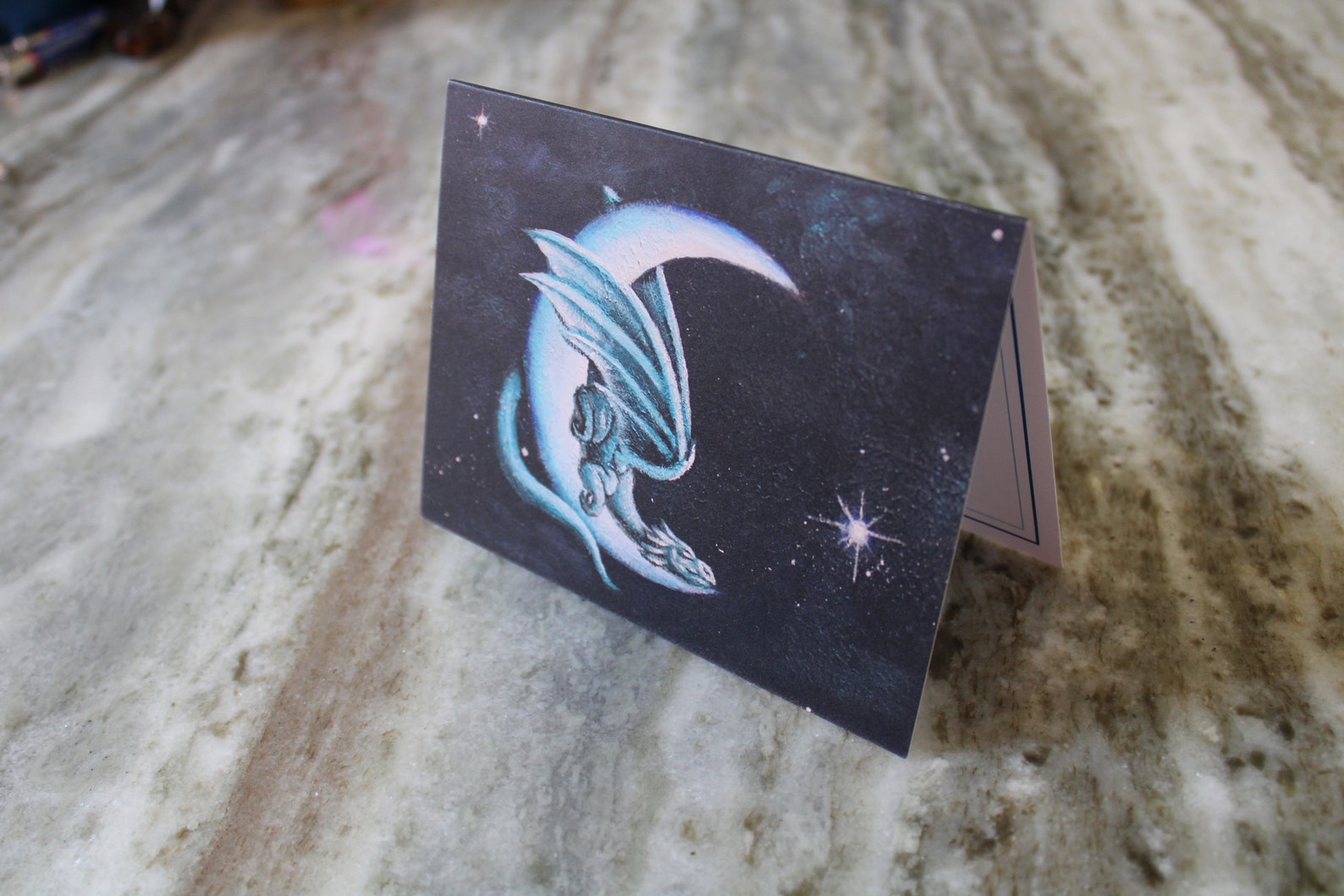 Moon Dragon Stationery Card, Sleepy Dragon Note Cards, Crescent Lunar ...