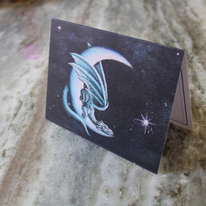 Moon Dragon Stationery Card, Sleepy Dragon Note Cards, Crescent Lunar ...