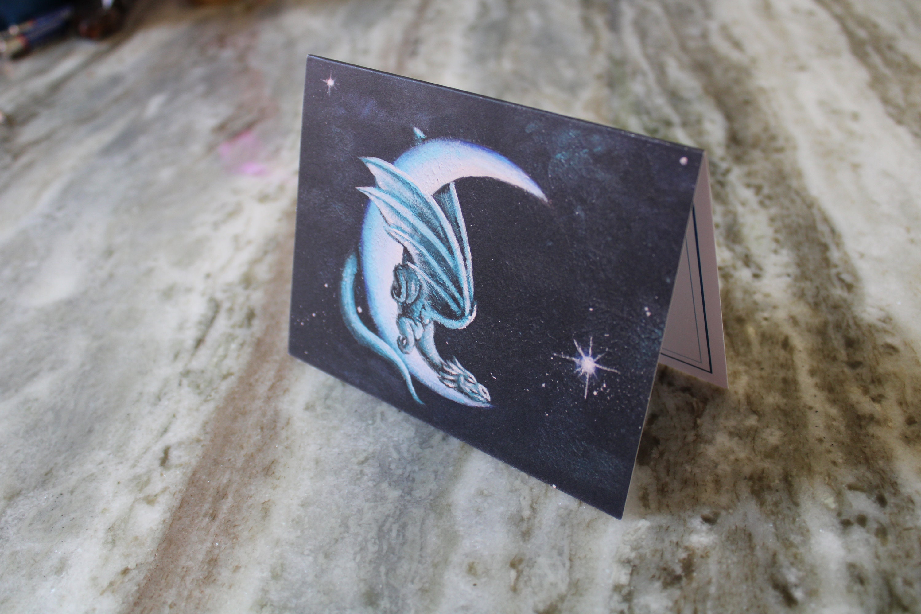 Moon Dragon Stationery Card, Sleepy Dragon Note Cards, Crescent Lunar ...