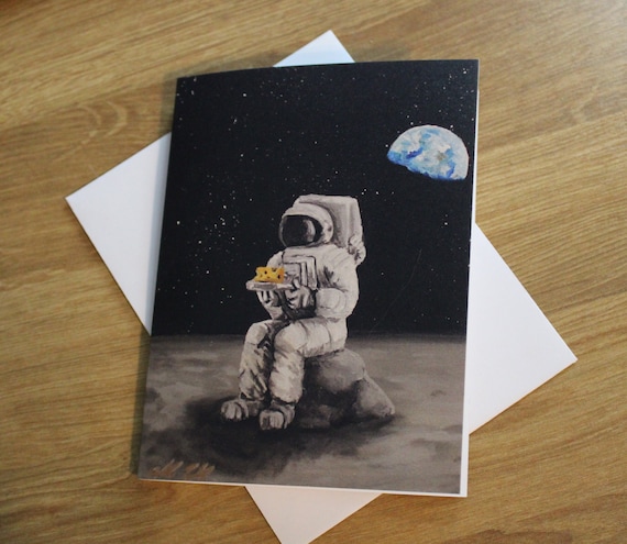Space Astronaut Stationery Card Moon Cheese Note Cards Funny | Etsy