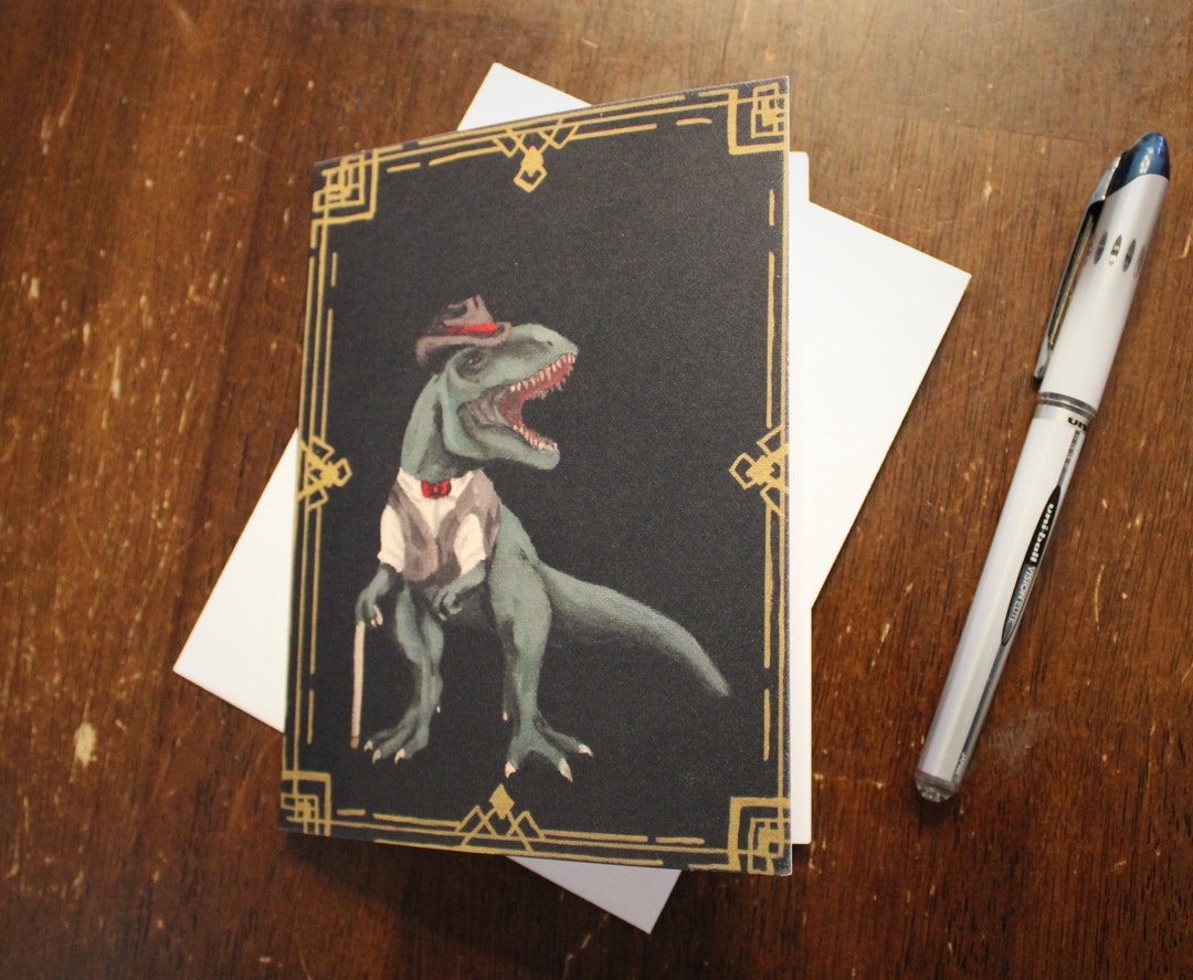 T-rex Cards, Funny Tyrannosaurus Note Cards, Dinosaur Roaring 20s ...